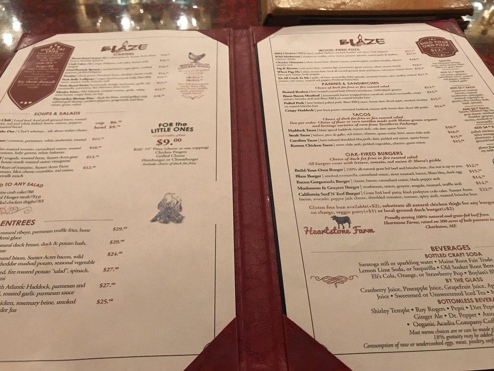 Menu at Blaze Bangor pub & bar, Bangor