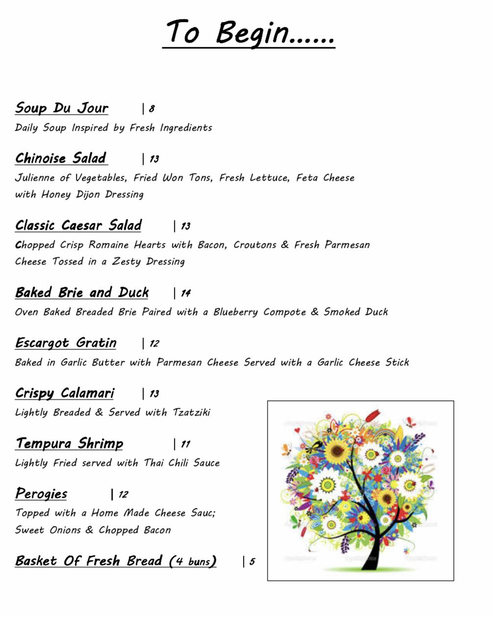 Menu at Bonnie View Inn restaurant, Canada