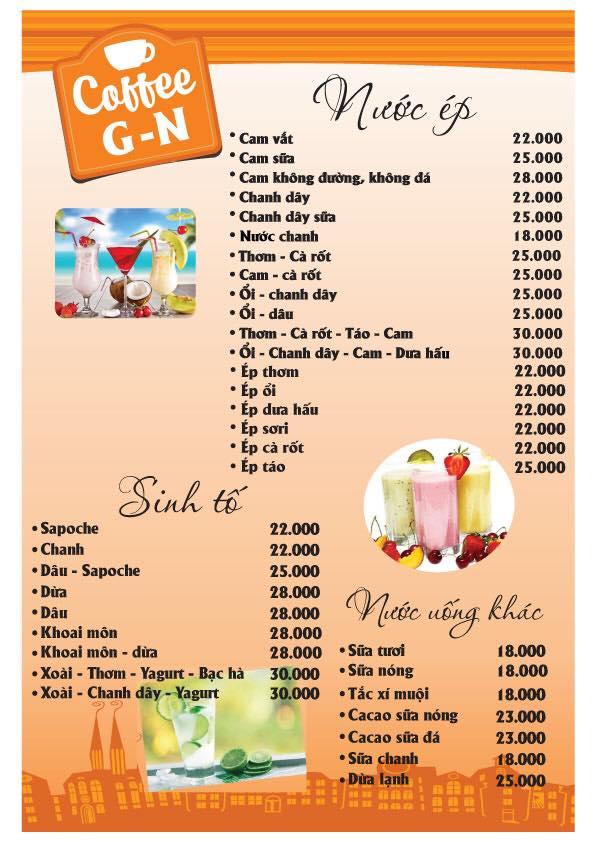 Menu at Coffee GN Phan Thiết restaurant, Phan Thiet, A101 Hung Vuong