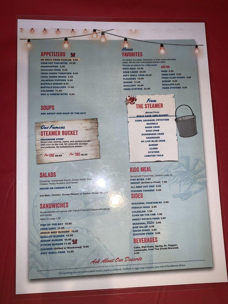 Menu at Crab Pot restaurant, Surf City