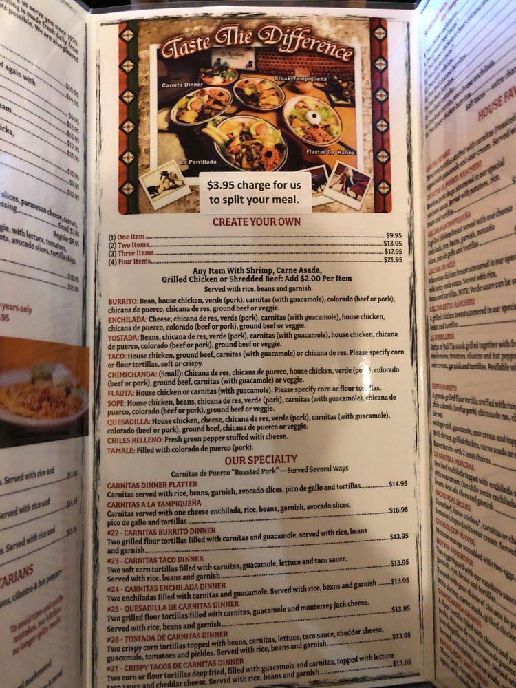 Menu at El Novillero Restaurant, Sacramento