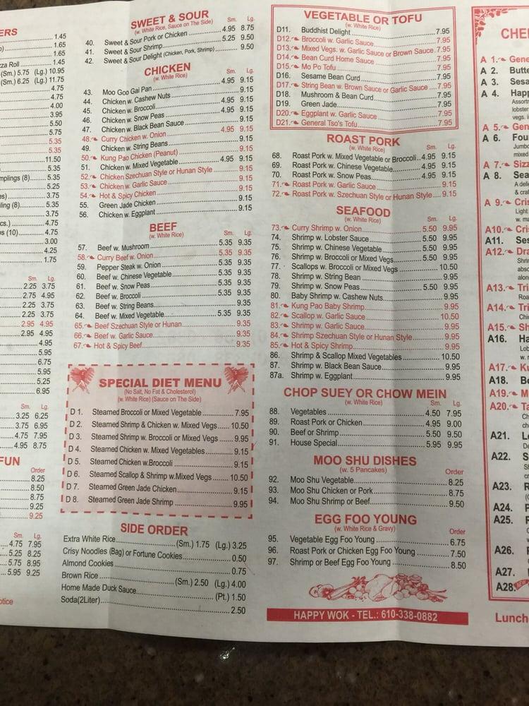 Menu at Happy Wok restaurant, Swarthmore