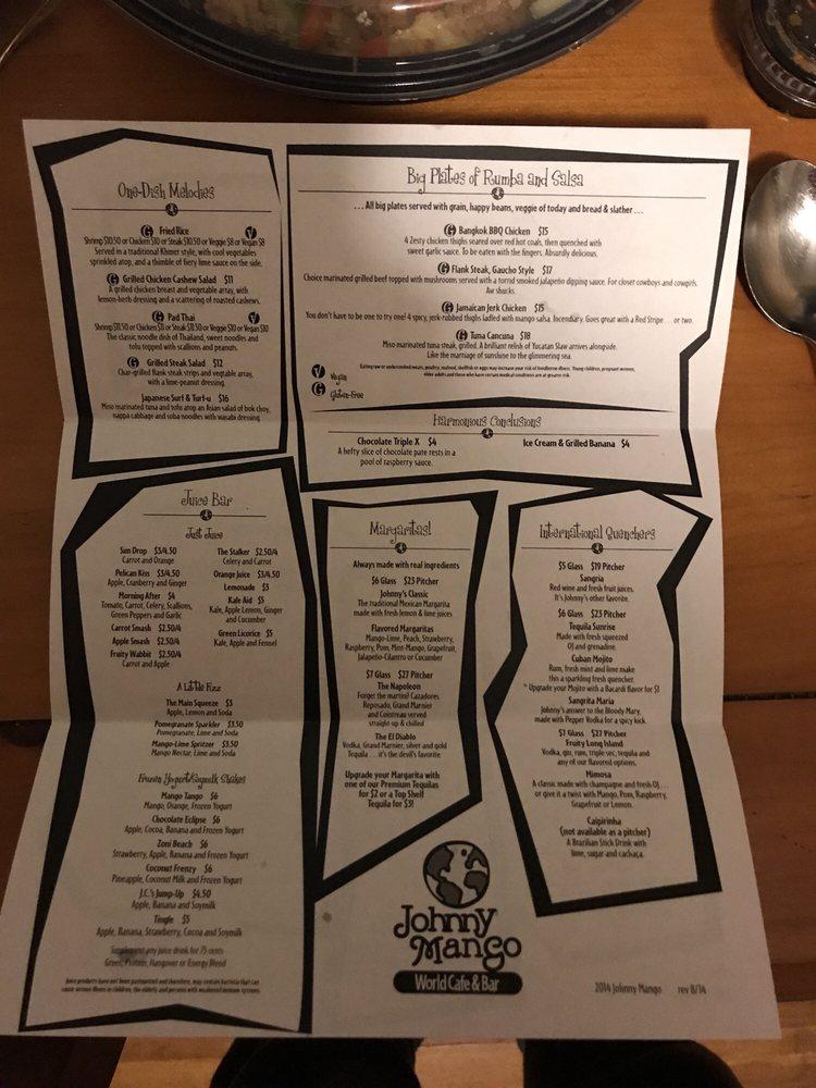 Menu at Johnny Mango pub & bar, Cleveland