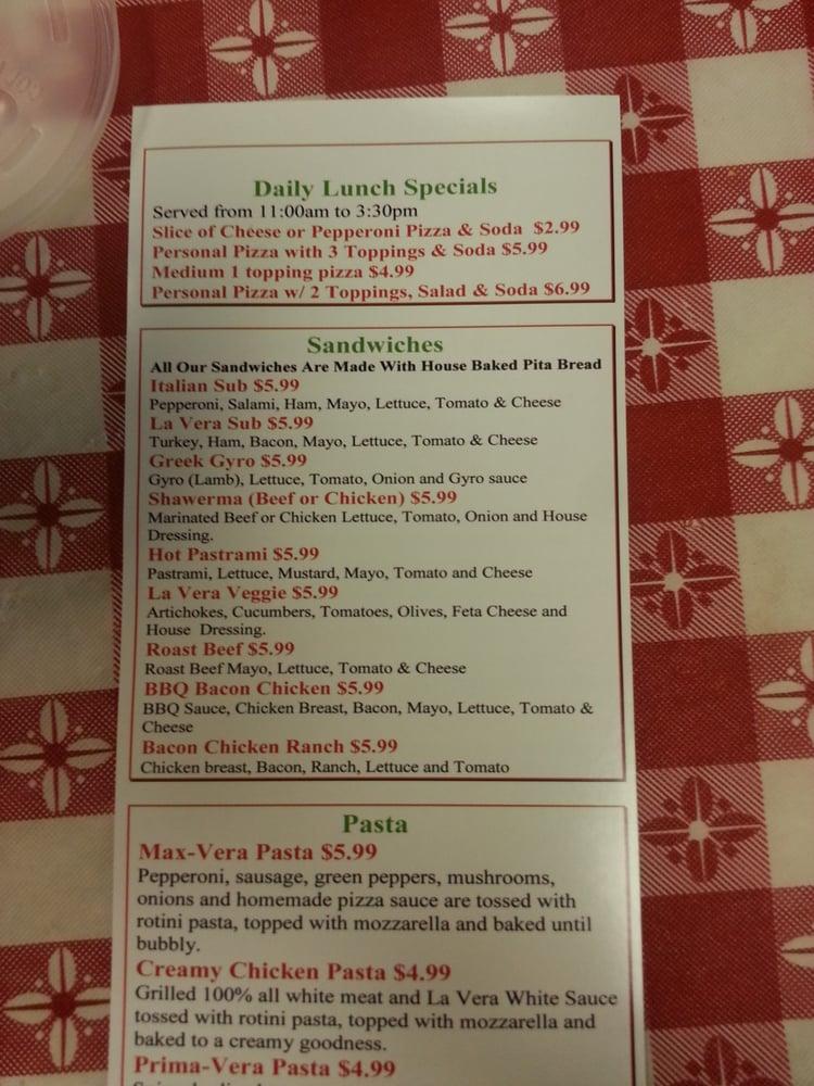 Menu at La Vera Pizzeria, Santa Maria