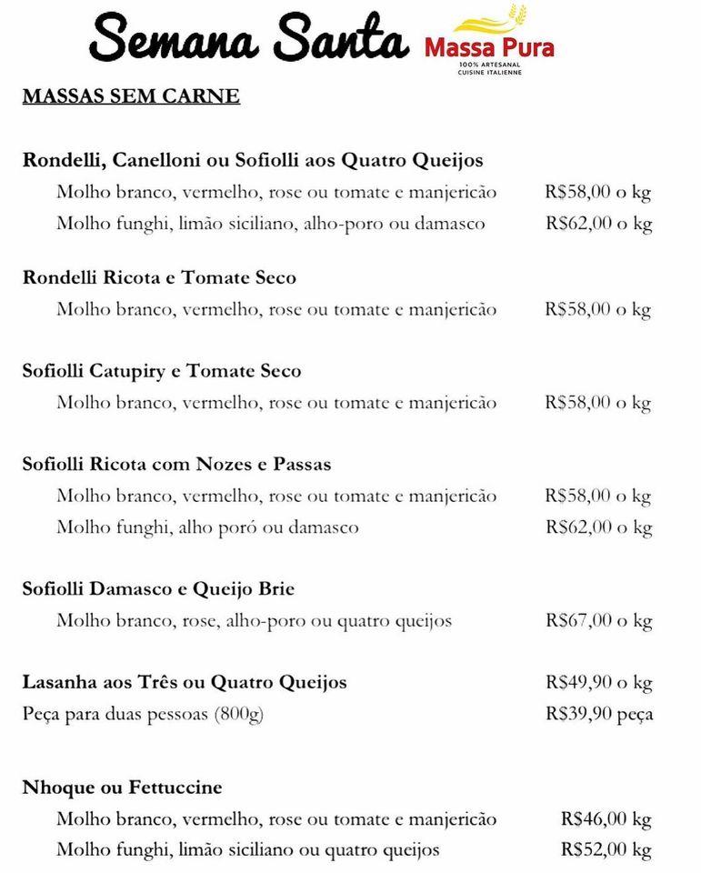 Menu at Massa Pura Sabores restaurant, Campo Grande, Rua 25 de Dezembro