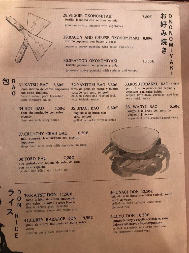 Carta de Ninja Ramen Restaurante, Madrid