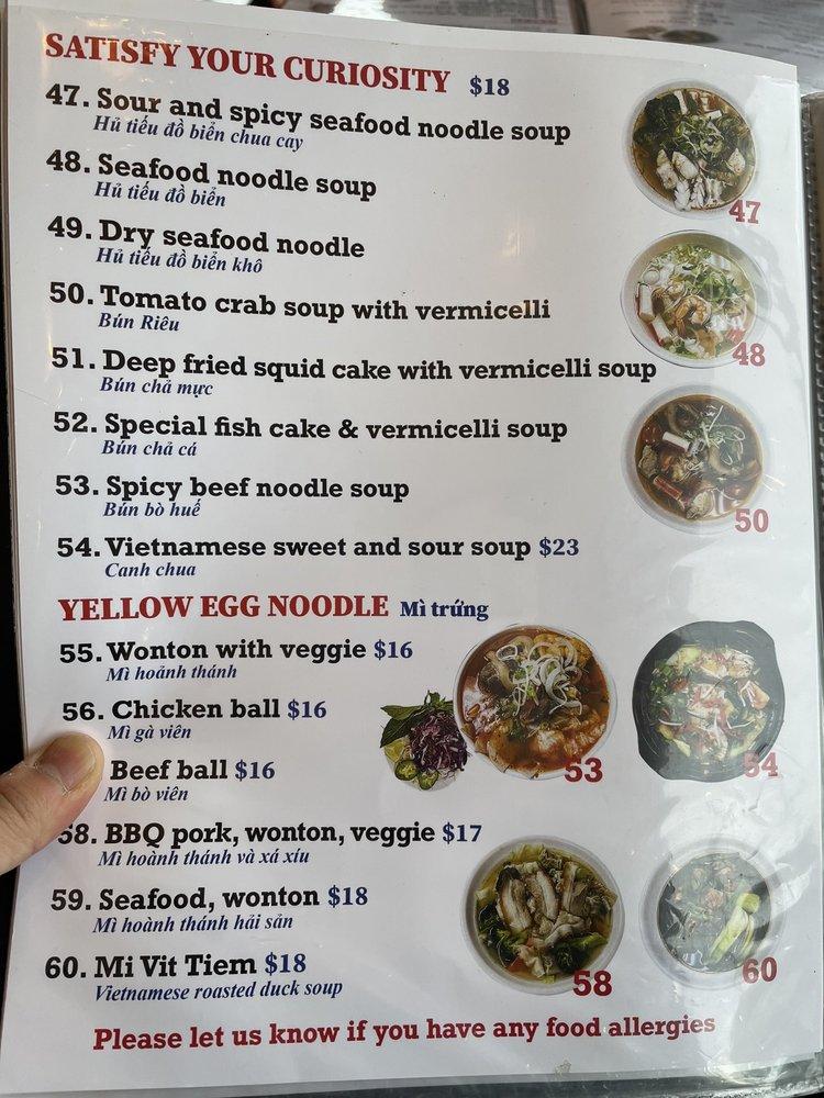 Menu at Pho Net Viet restaurant, Coquitlam
