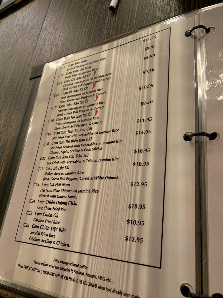 Menu at Pho Now restaurant, Toronto