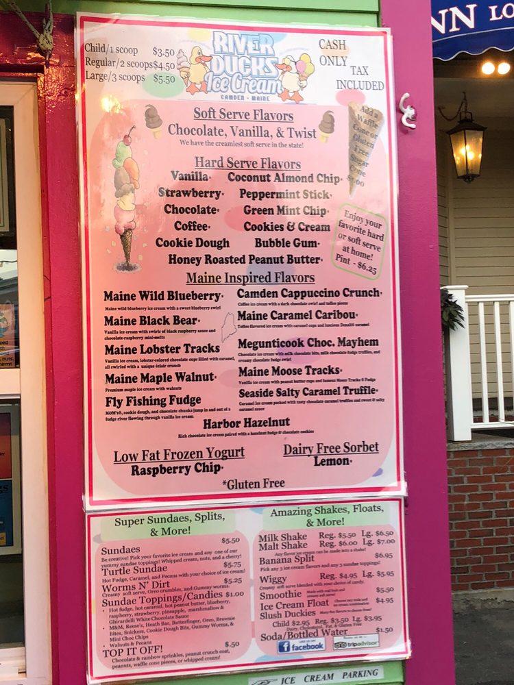 Menu at River Ducks Ice Cream fast food, Camden