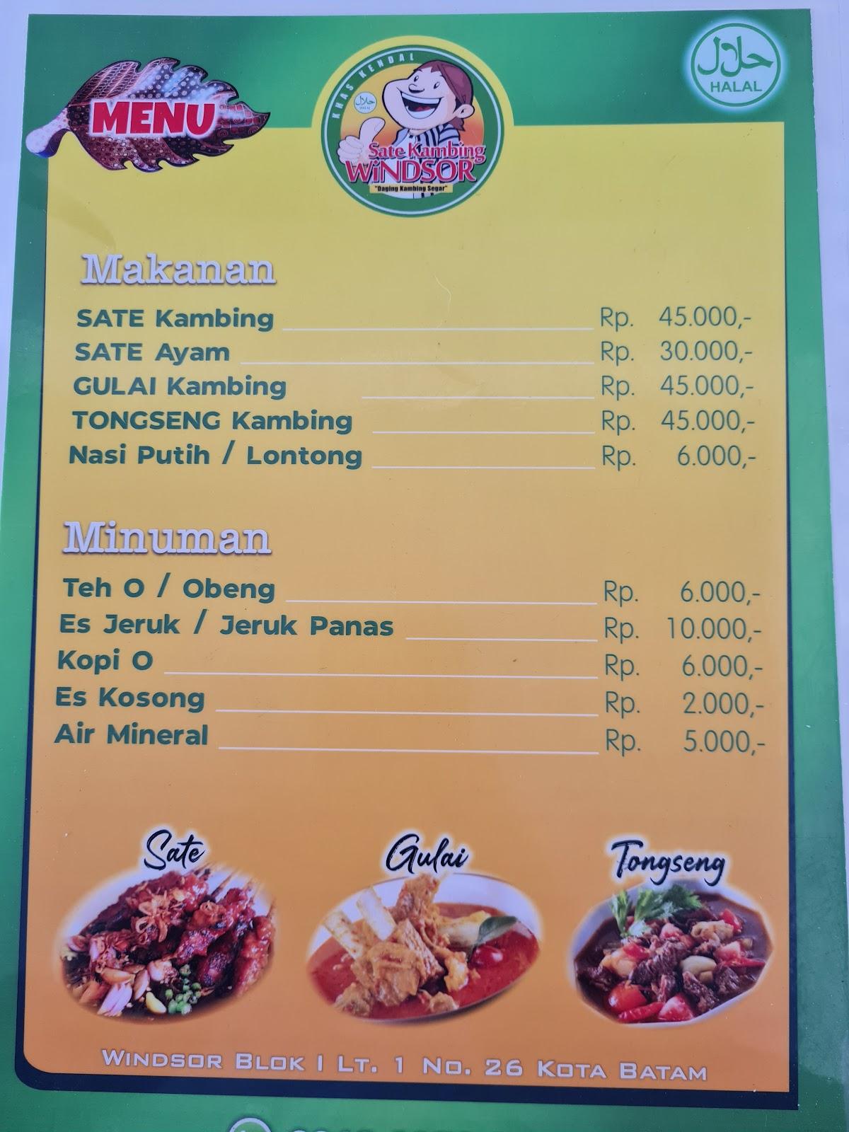 Menu at Sate Kambing Khas Kendal Windsor restaurant, Batam