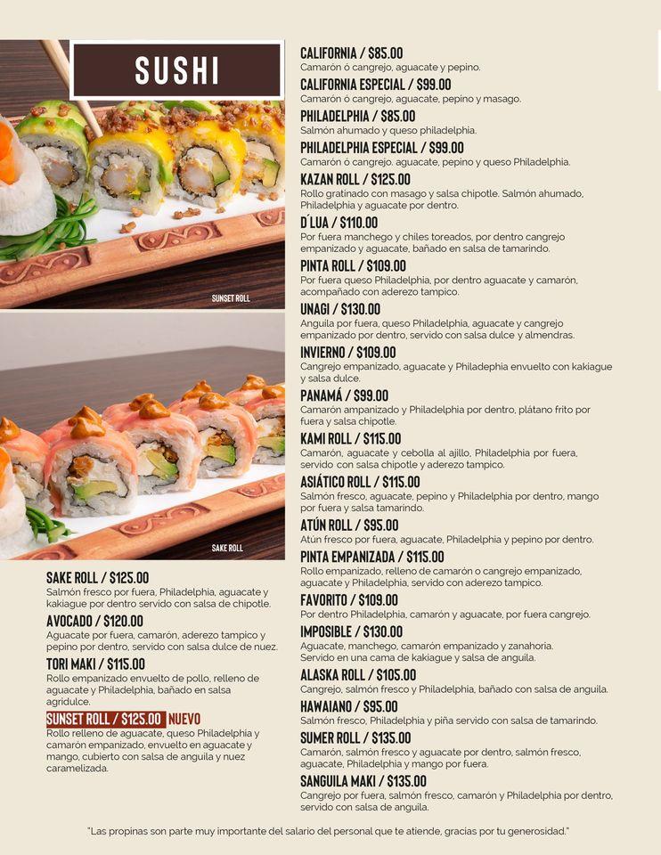 Menu at D´Lúa Pasta & Sushi restaurant, Coacalco