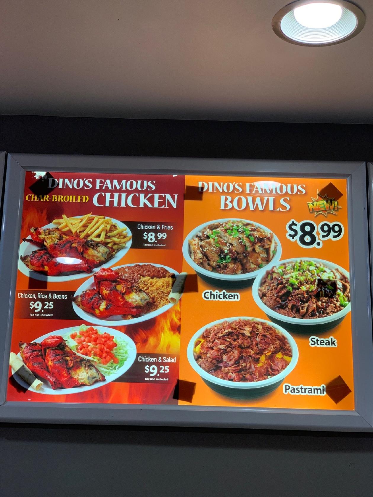 Menu at Dino's Famous Chicken restaurant, Pico Rivera