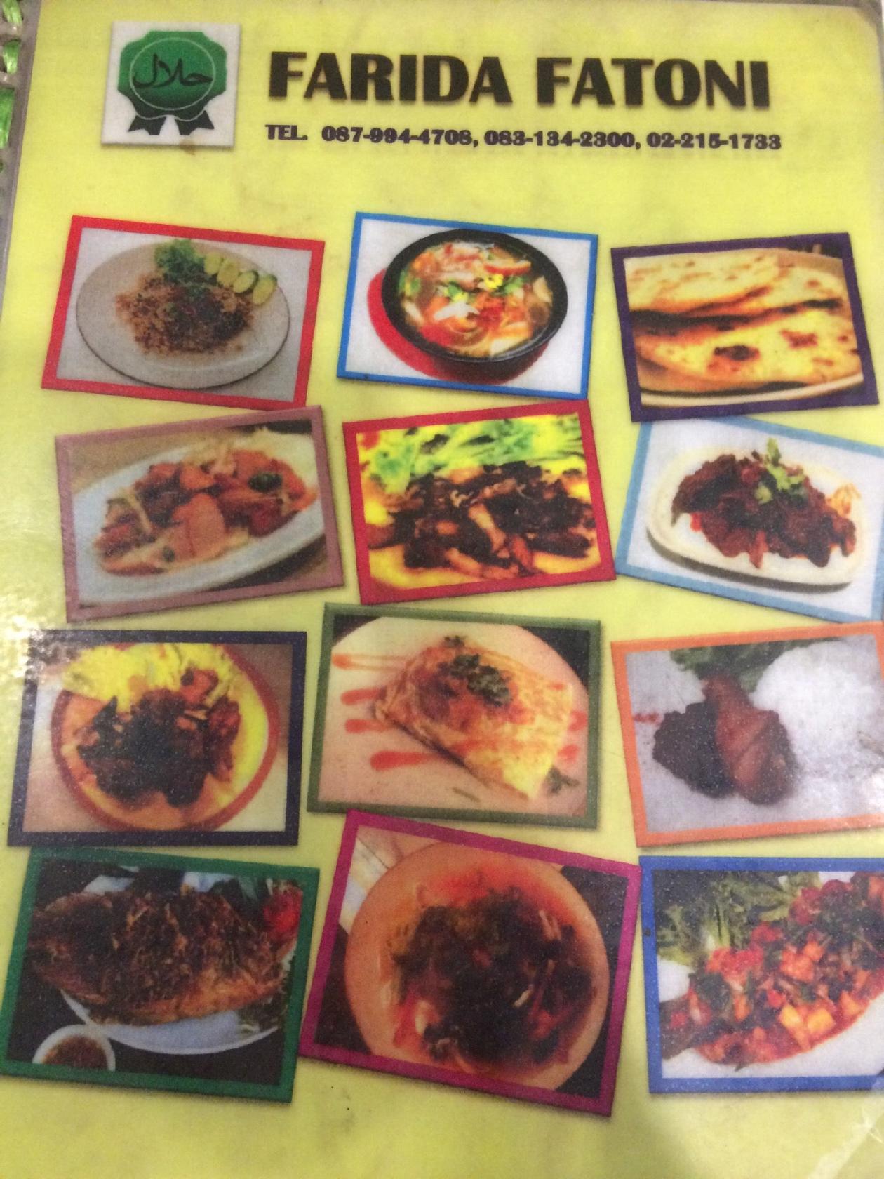 Menu at Farida Fatornee restaurant, Bangkok
