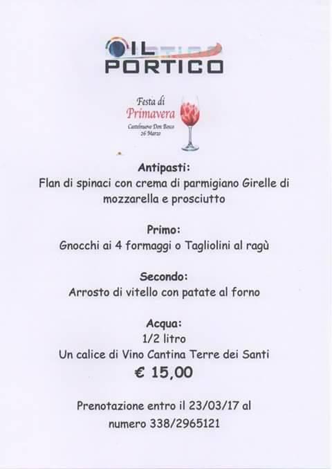 Menu at Il Portico restaurant, Castelnuovo Don Bosco