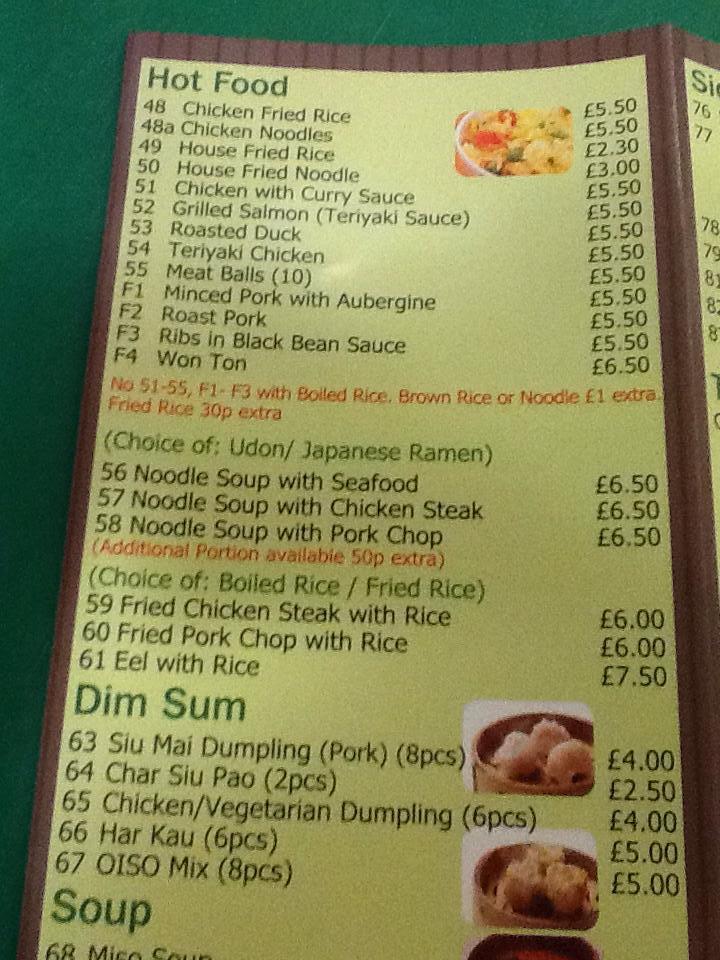 Menu at Iso Sushi restaurant, Belfast
