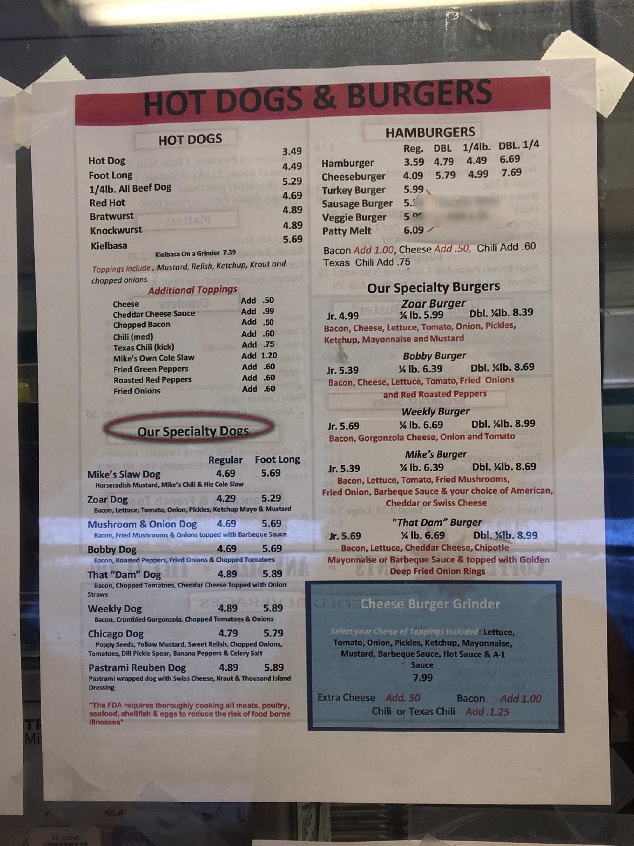 Menu at Lake Zoar Drive-In fast food, Monroe