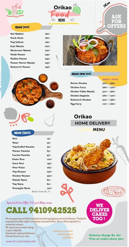 Menu at Orikao, Haldwani