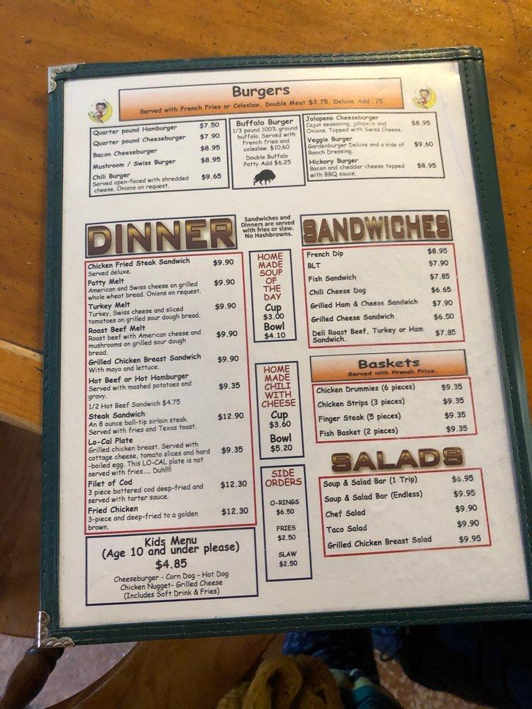 Menu at Our Place restaurant, Custer