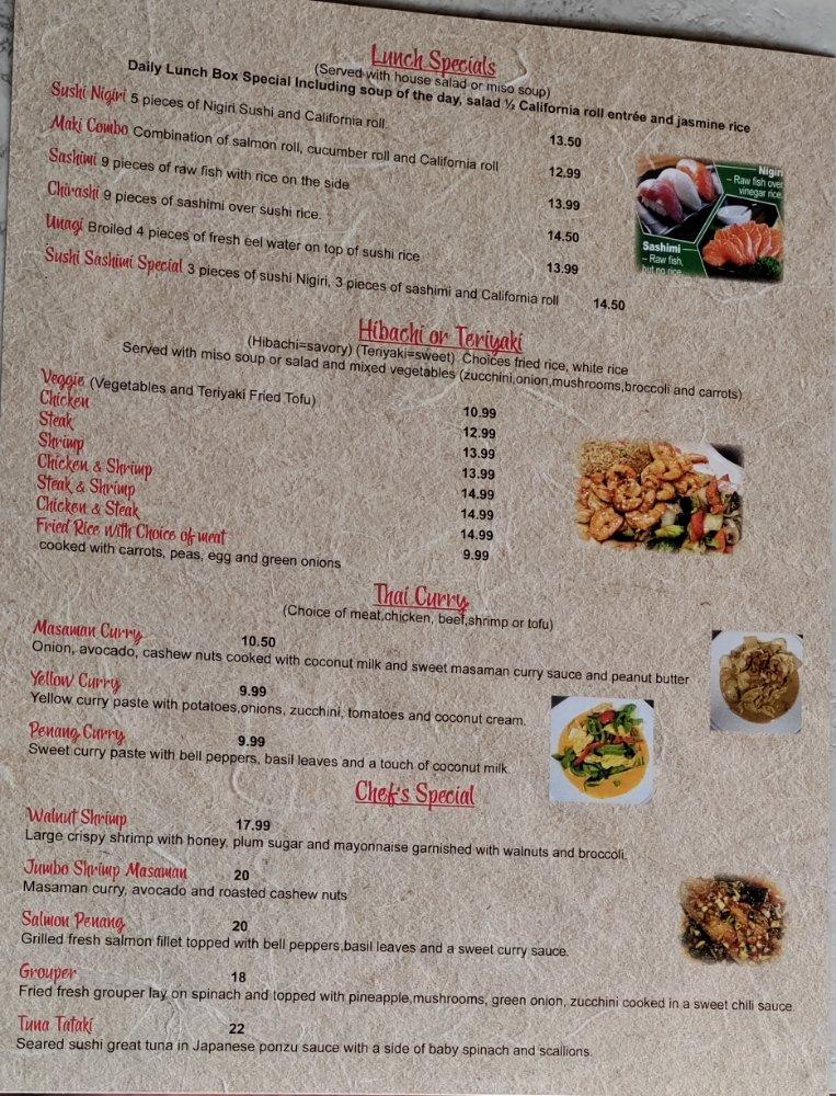 Menu at Rice kitchen Thai,Sushi & Hibachi restaurant, Loudon