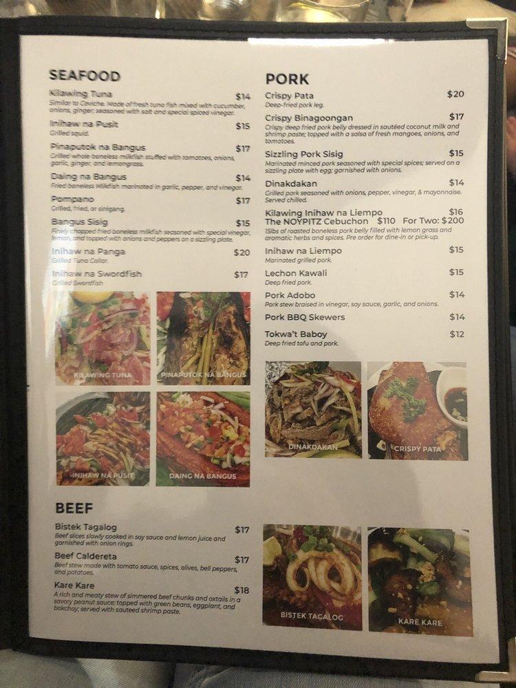 Menu at The Noypitz Bar & Grill, Los Angeles