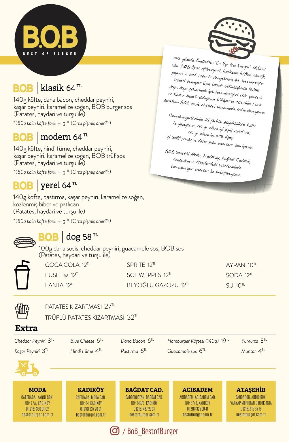 Menu at B.O.B Best of Burger, Istanbul, Acıbadem Cd. No:67