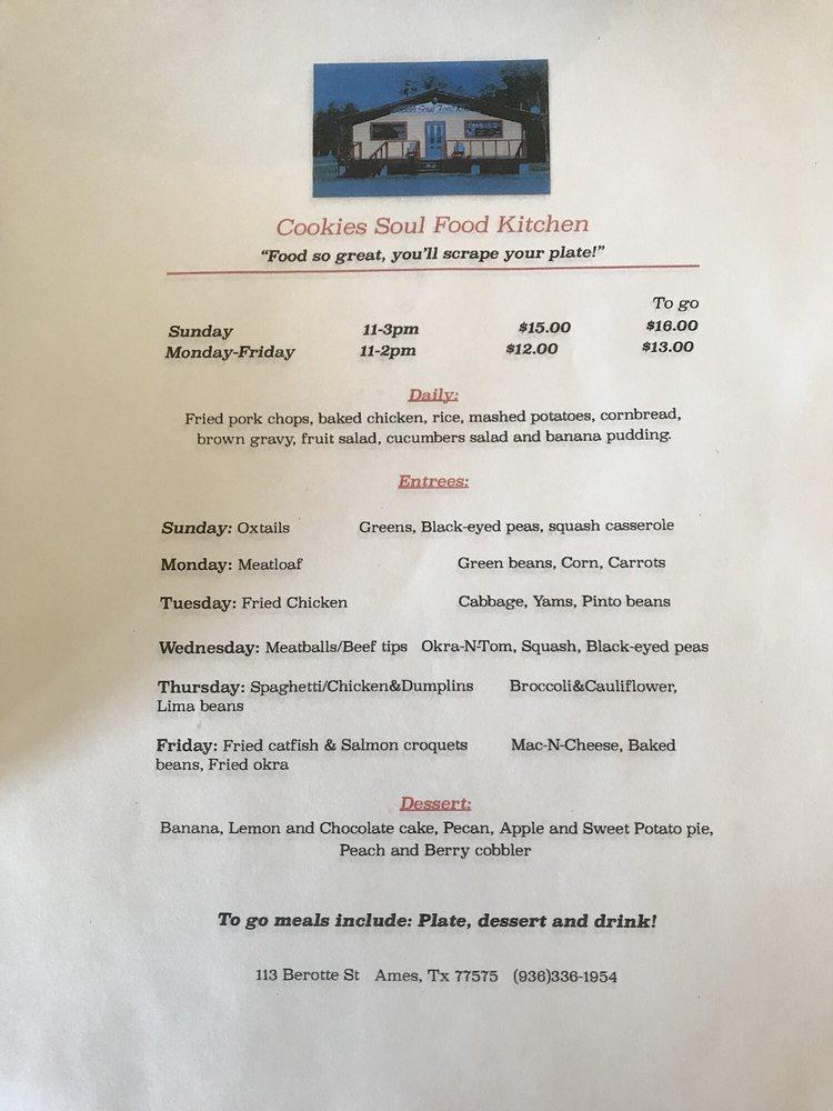 Menu at Cookie's Soul Food Kitchen restaurant, Liberty
