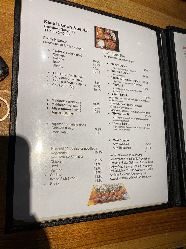 Menu at Kasai Japanese Restaurant, Green