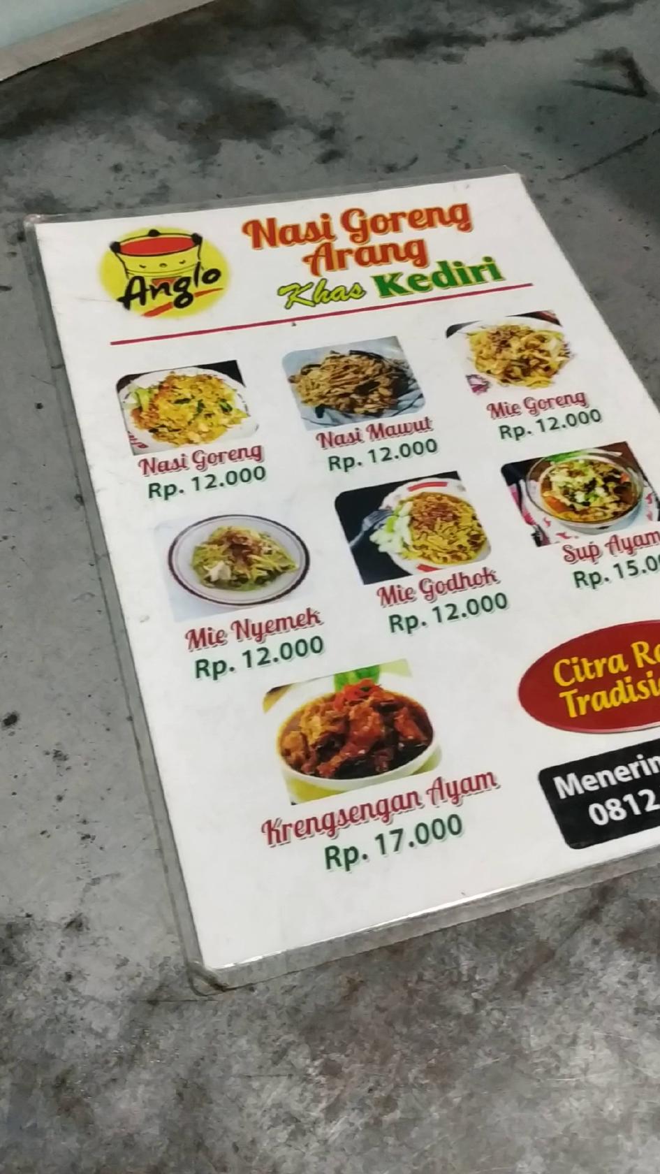 Menu at Nasi goreng arang khas Kediri Mbk salma restaurant, Surabaya