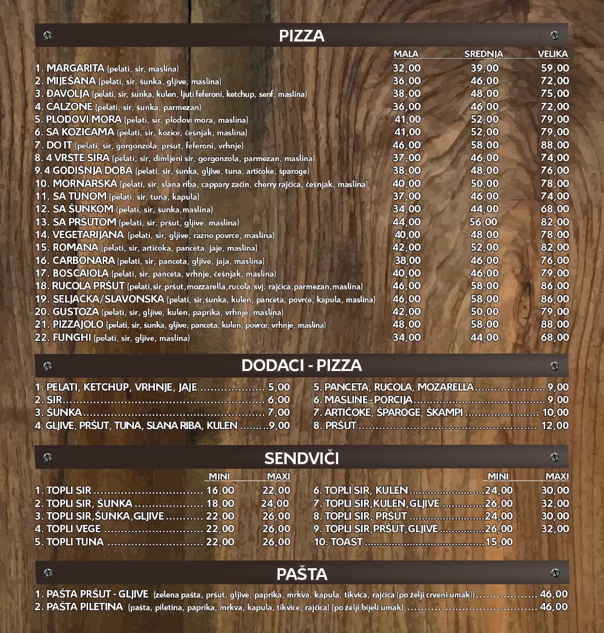 Menu at Pizzeria "Do It", Rijeka