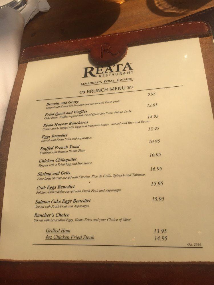 Menu at Reata Restaurant, Fort Worth, 310 Houston St