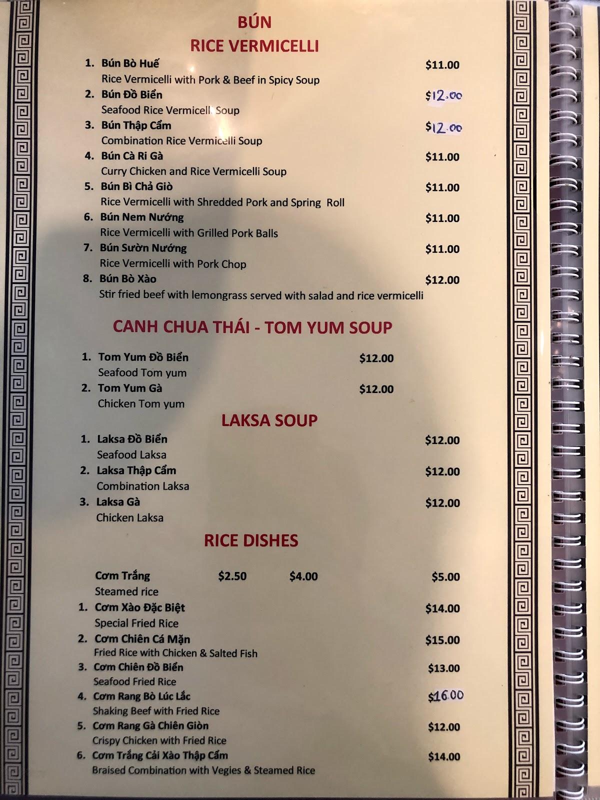 Menu at Viet Hong Vietnamese Restaurant, Malaga