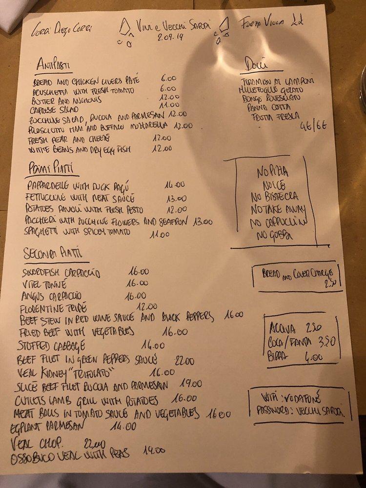 Menu at Vini E Vecchi Sapori pub & bar, Florence