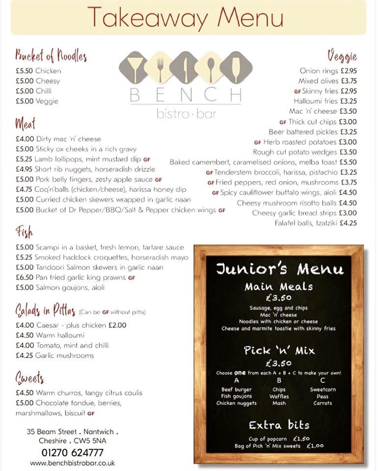 Menu at Bench Bistro Bar, Nantwich