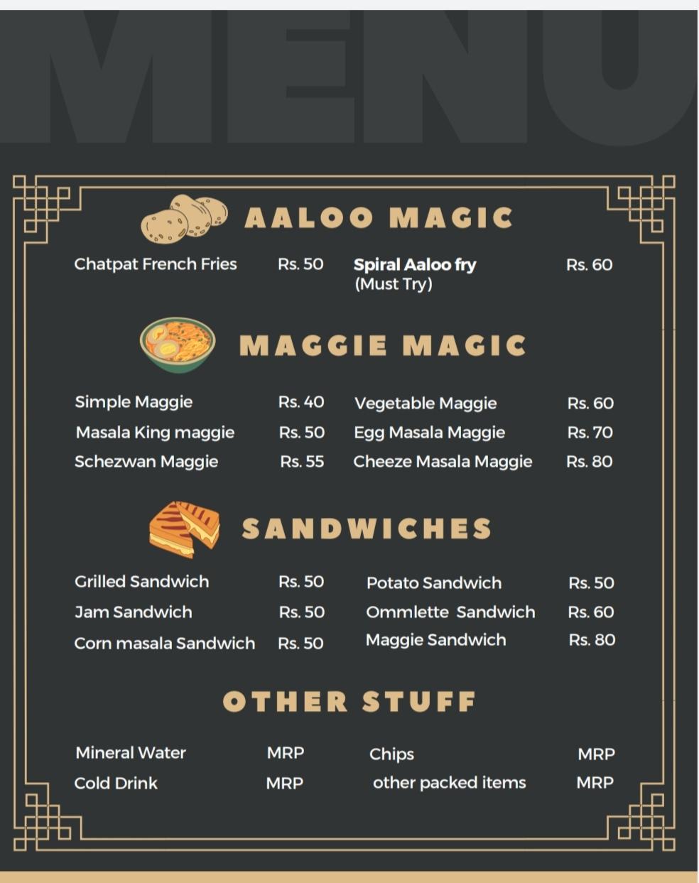 Menu at Chai Shaukeens, Manali