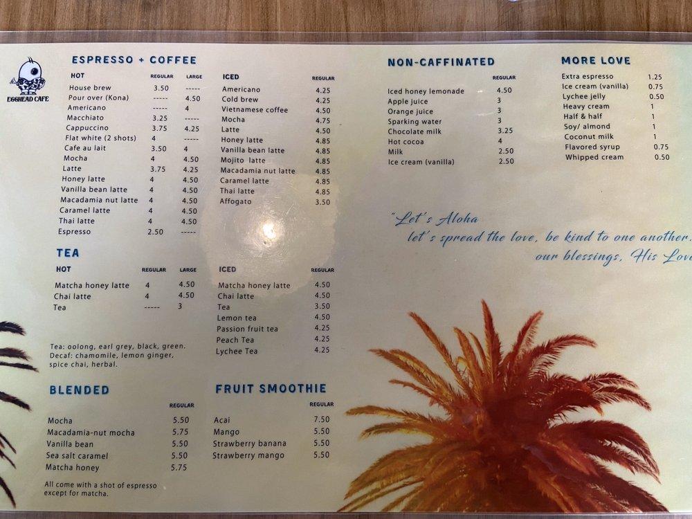 Menu at Egghead Cafe, Honolulu, Dillingham Blvd #8