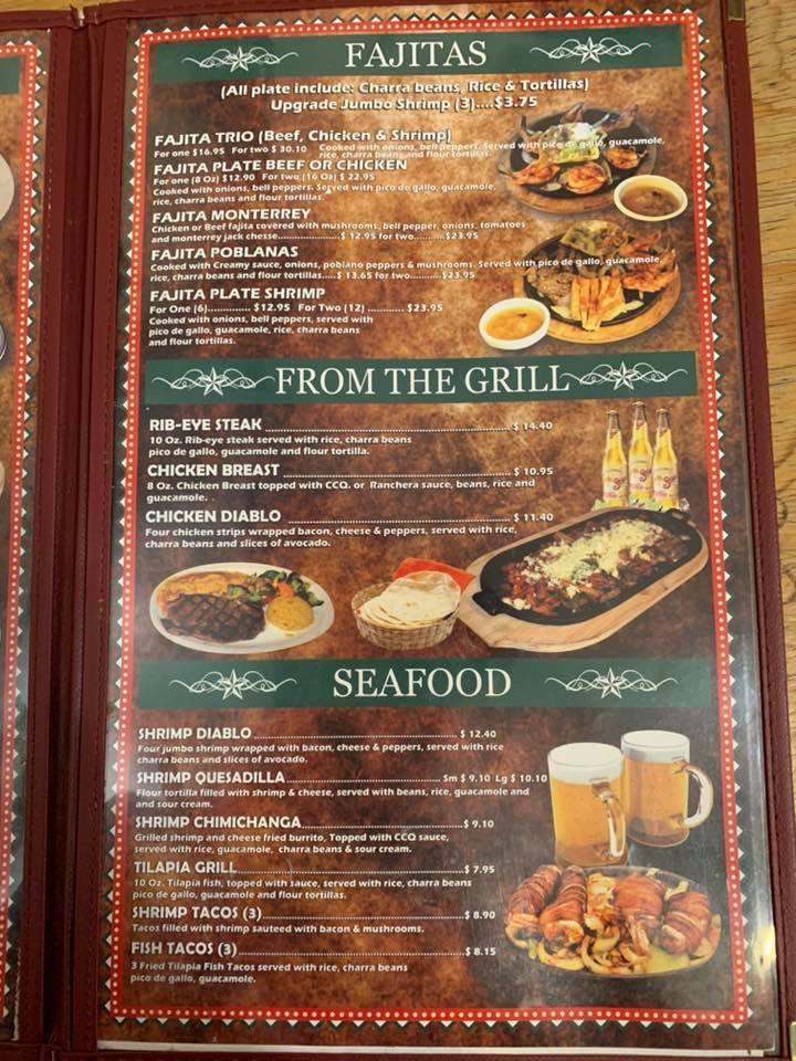 Menu at El Taquito restaurant, Coldspring