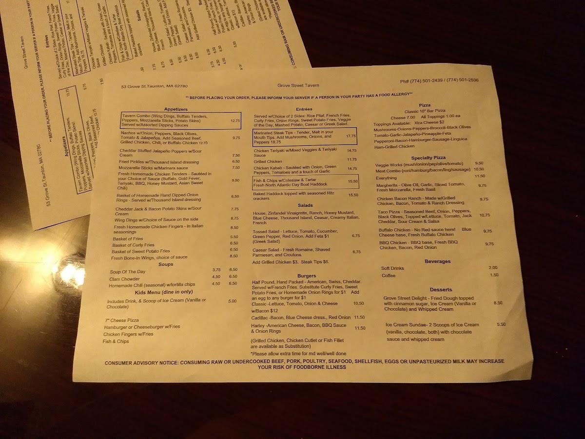Menu at Grove Street Tavern pub & bar, Taunton