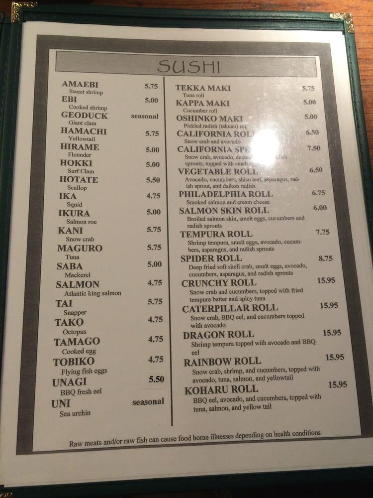 Menu at Koharu Japanese Restaurant, Federal Way