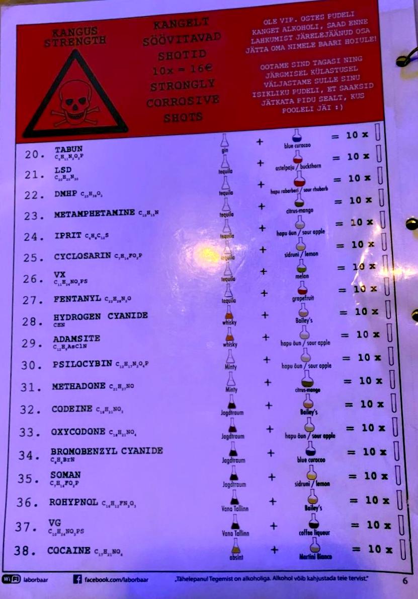 Menu at Labor Baar pub & bar, Tallinn