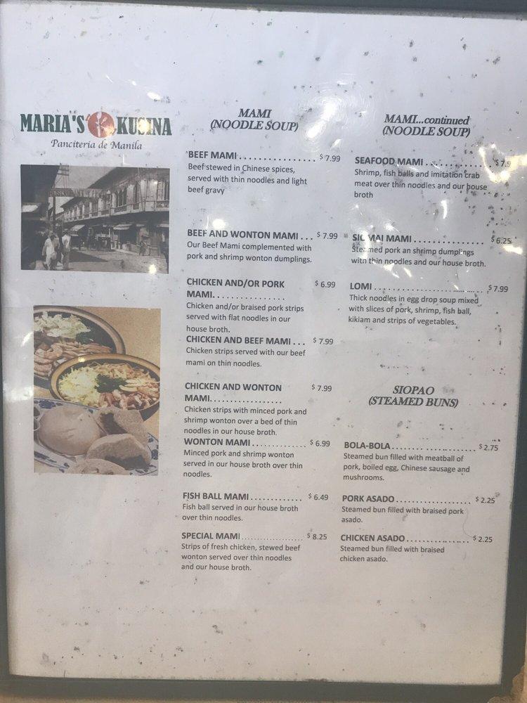Menu at Maria's Kusina restaurant, Buena Park