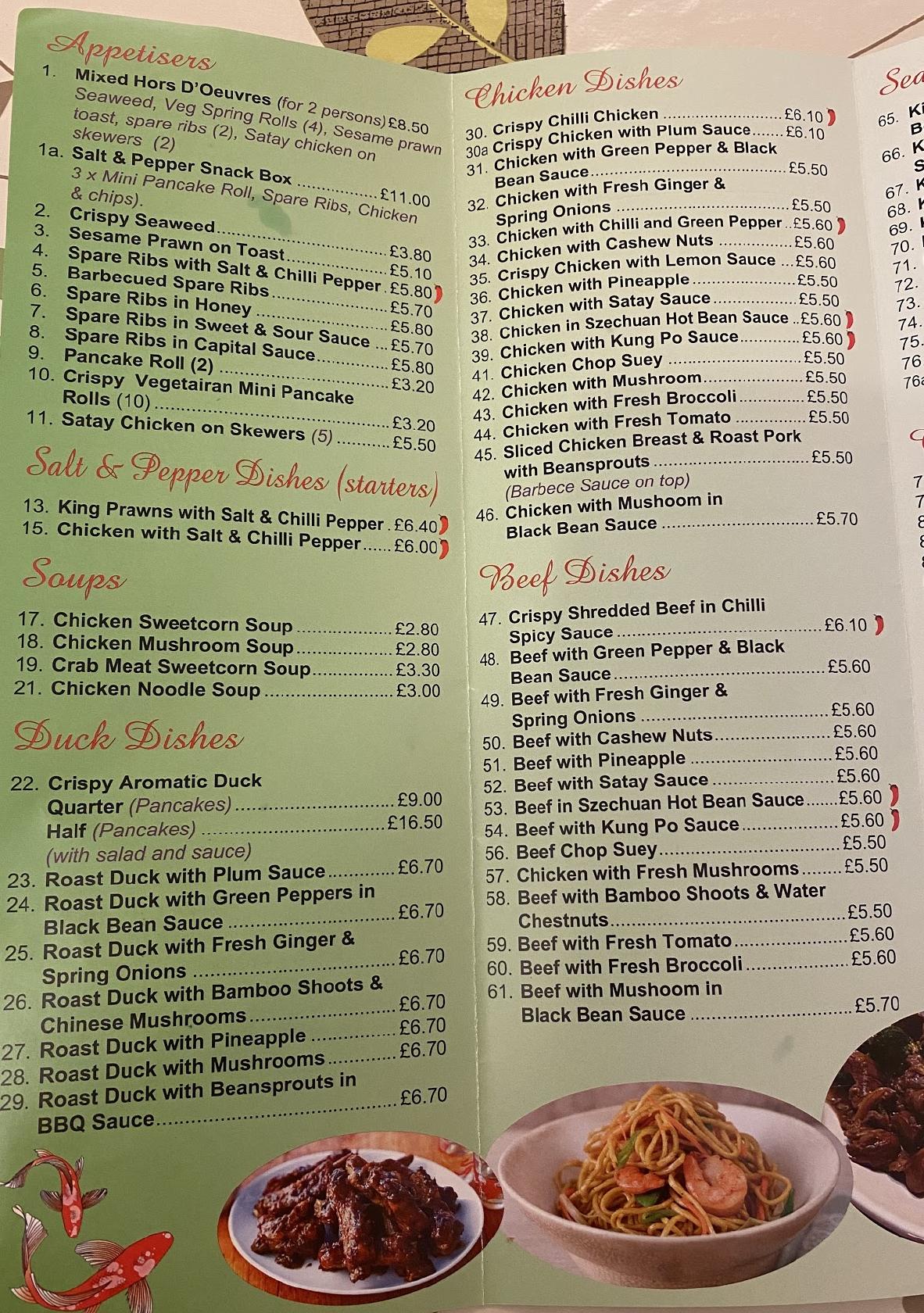 Menu at Oriental Express restaurant, Plymouth