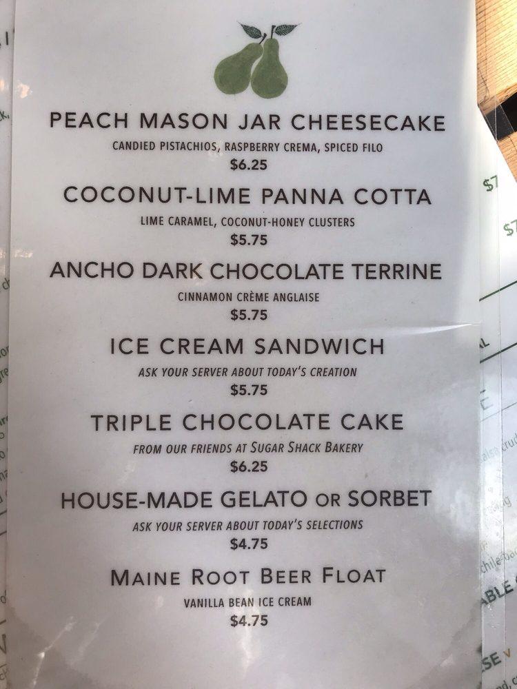 Menu at The Leaning Pear pizzeria, Wimberley