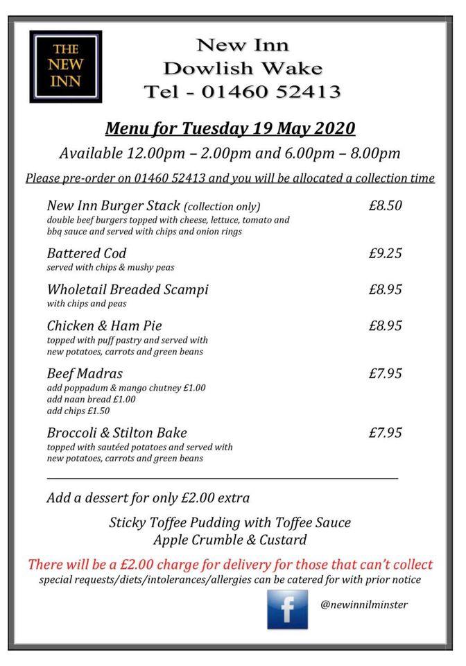Menu at The New Inn pub & bar, Ilminster