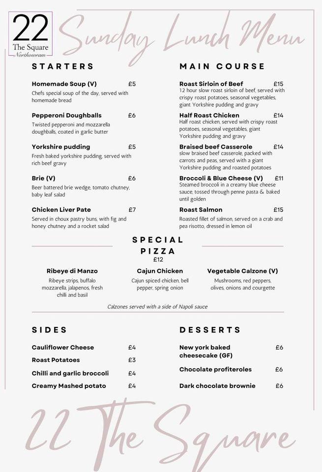 Menu at 22 The Square Restaurant, Halifax