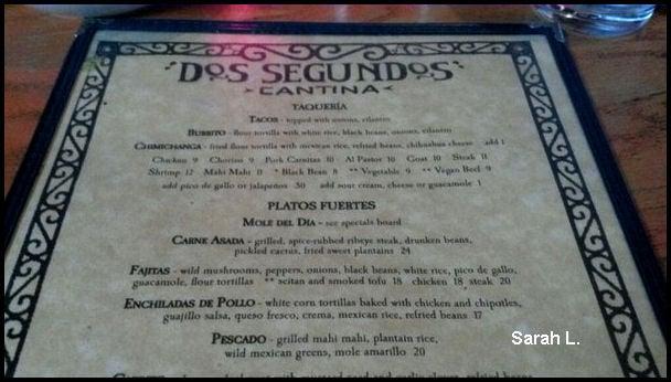 Menu at Cantina Dos Segundos pub & bar, Philadelphia