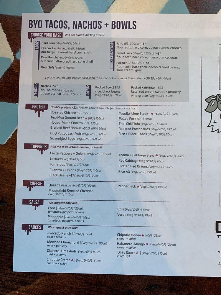 Menu at Condado Tacos restaurant, Grand Rapids, 449 Bridge St NW