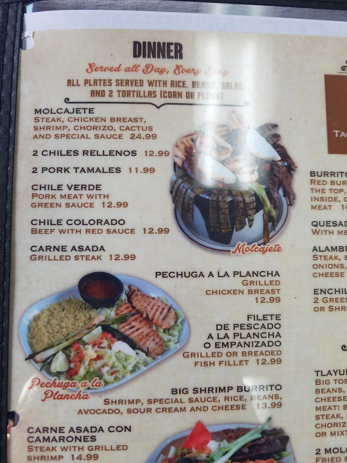 Menu at El Rinconcito Authentic Mexican Food restaurant, Hollister