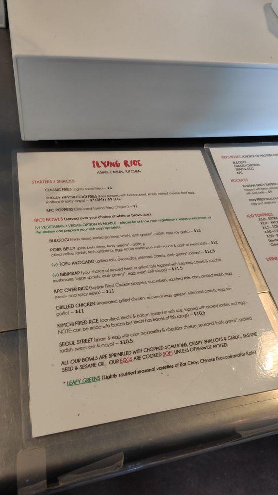 Menu at Flying Rice restaurant, La Verne