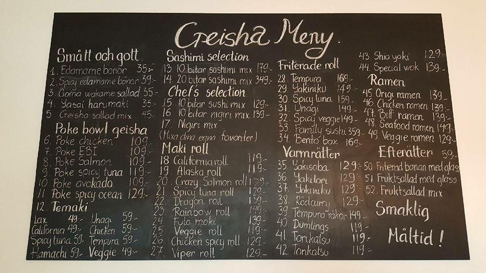 Menu at Geisha Sushi & Wok restaurant, Gothenburg