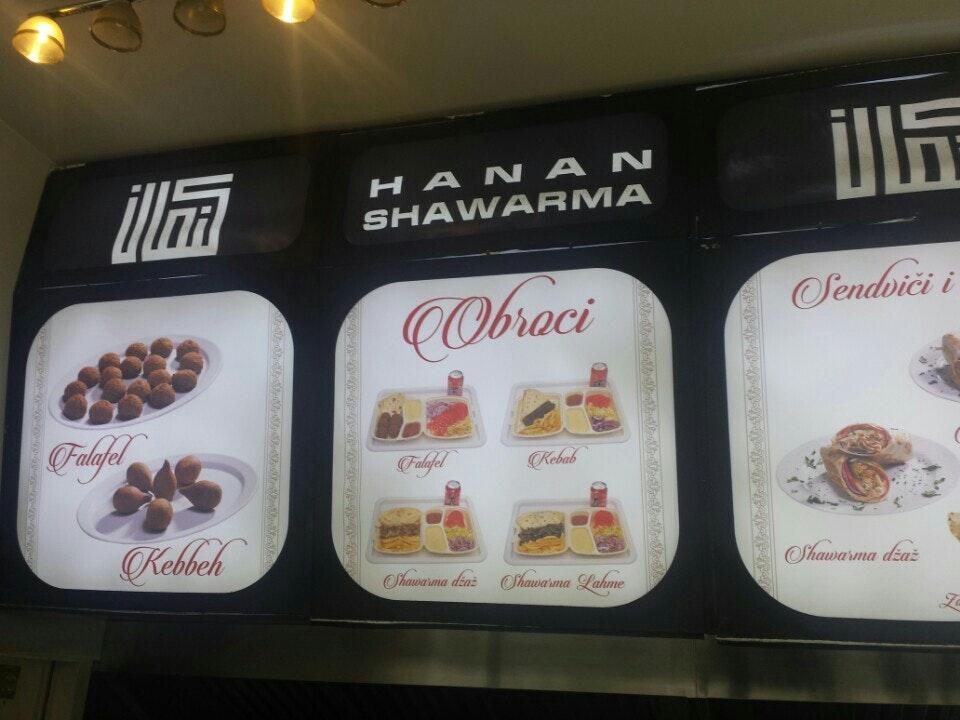 Menu at Shawarma hanan restaurant, Belgrade